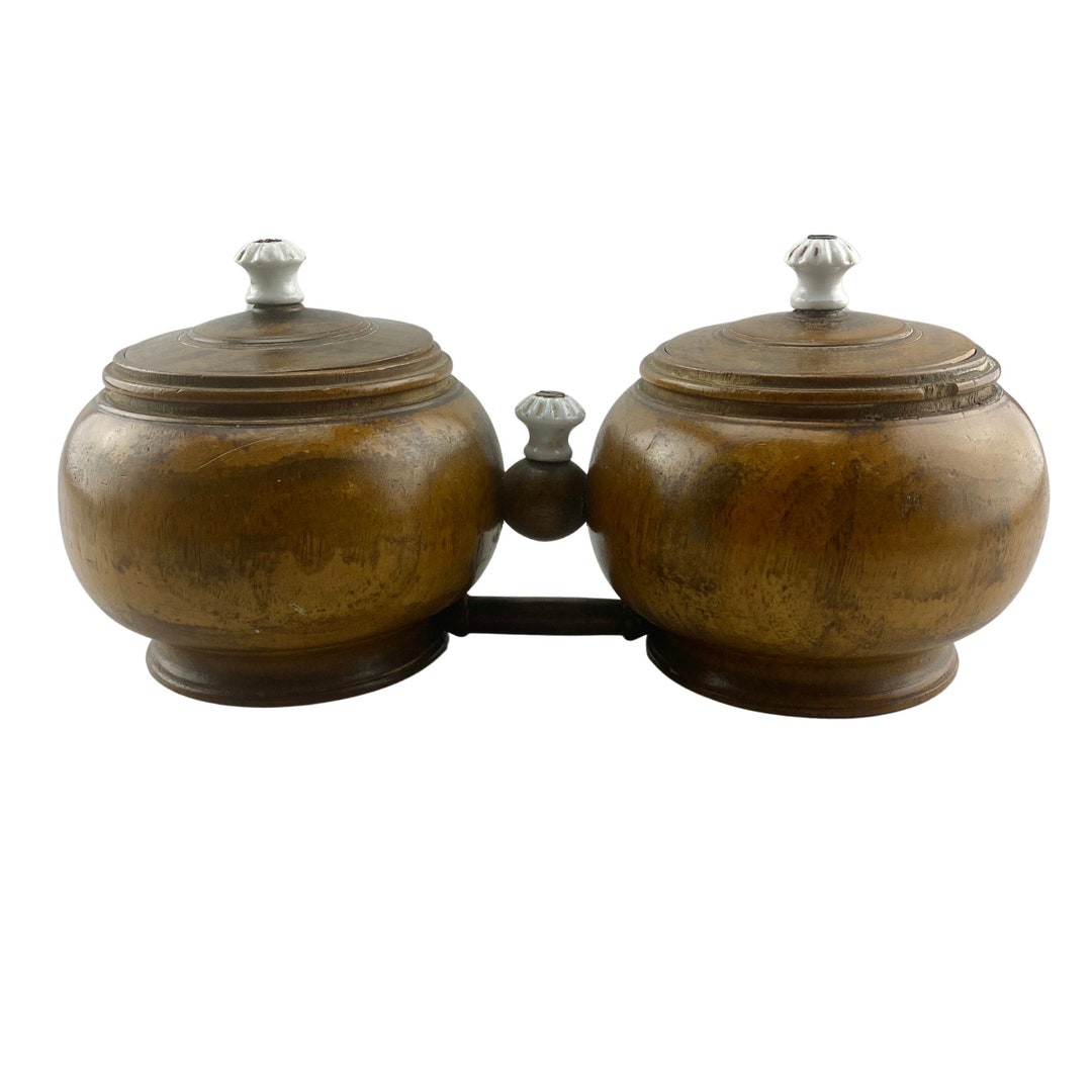 Victorian Treen Double Oak Bowls - Porcelain Handles - Treen - Scotland ...