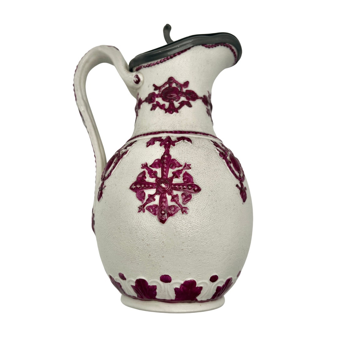 Antique Victorian Stoneware Jug With Pewter Lid - Ironstone - Syrup Jug ...