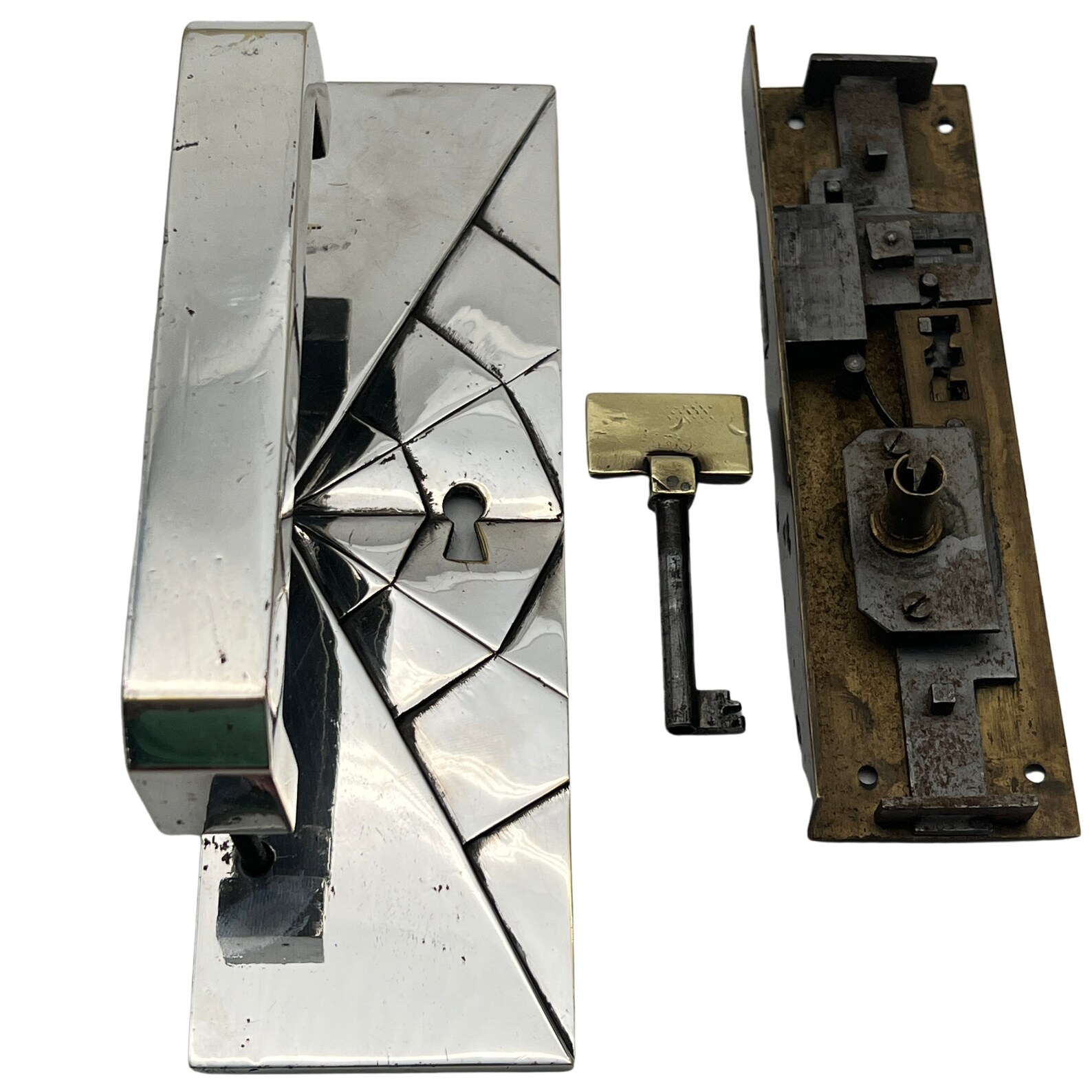 Antique Art Deco Chrome Lock and Handle With Key - Home Decor - Door ...