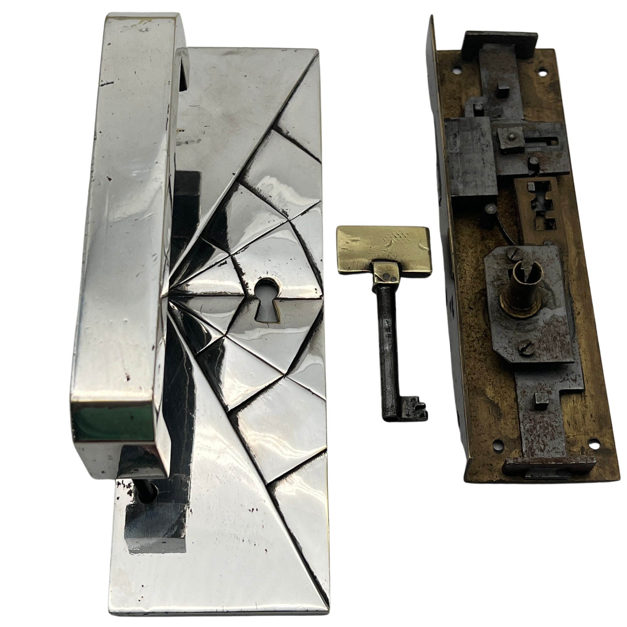 Antique Art Deco Chrome Lock and Handle With Key - Home Decor - Door ...