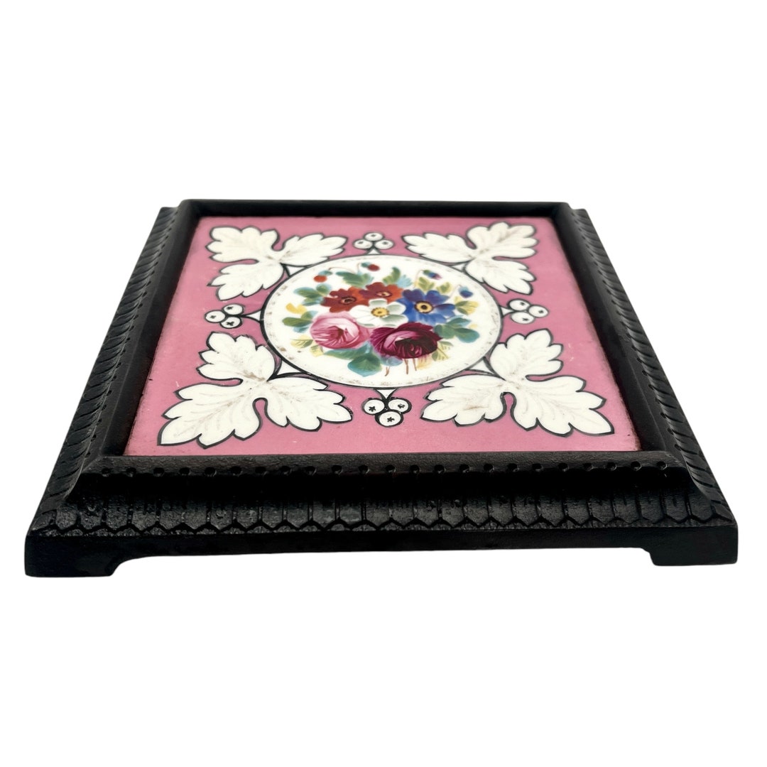 Antique Victorian English Cast Iron Hand Painted Tiled Tea Pot Stand ...