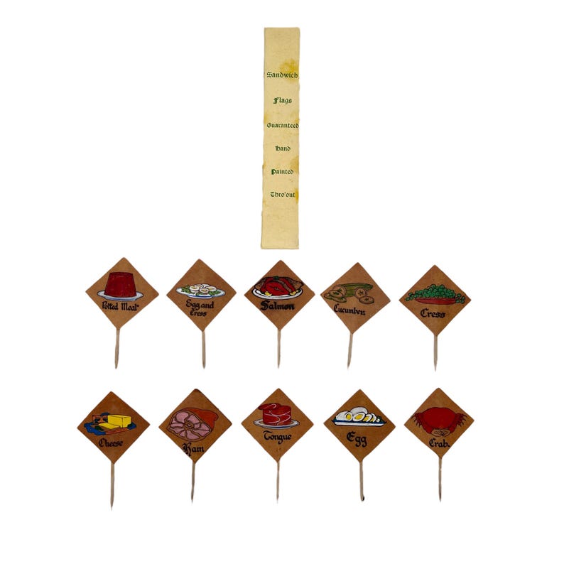 Vintage Hand Painted Card Sandwich Flags (10) - Kitchenalia - Party ...