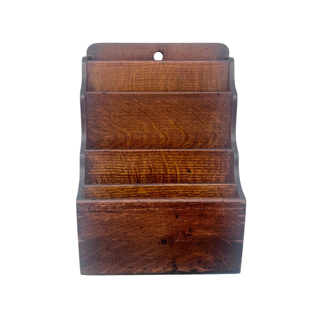 Antique Victorian Tall Oak Letter Rack - 5 Compartment - Desk Tidy ...