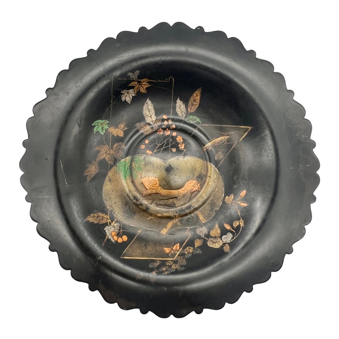 Antique Papier Mache Comport Dish - Scalloped Chinoiserie Plate ...