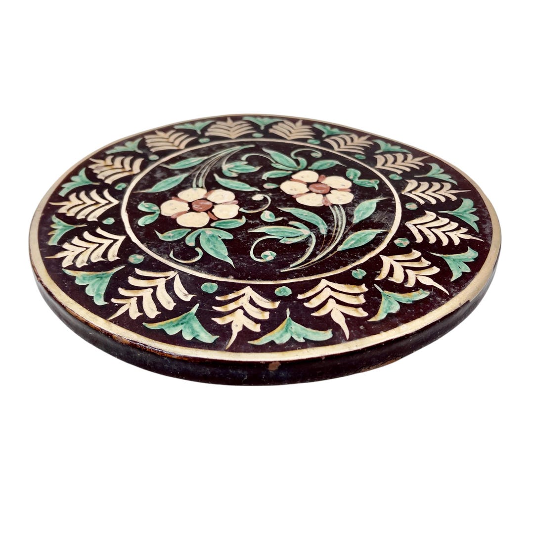 Antique Floral Slip Glaze Terracotta Tazza - Terracotta Pedestal - Cake ...