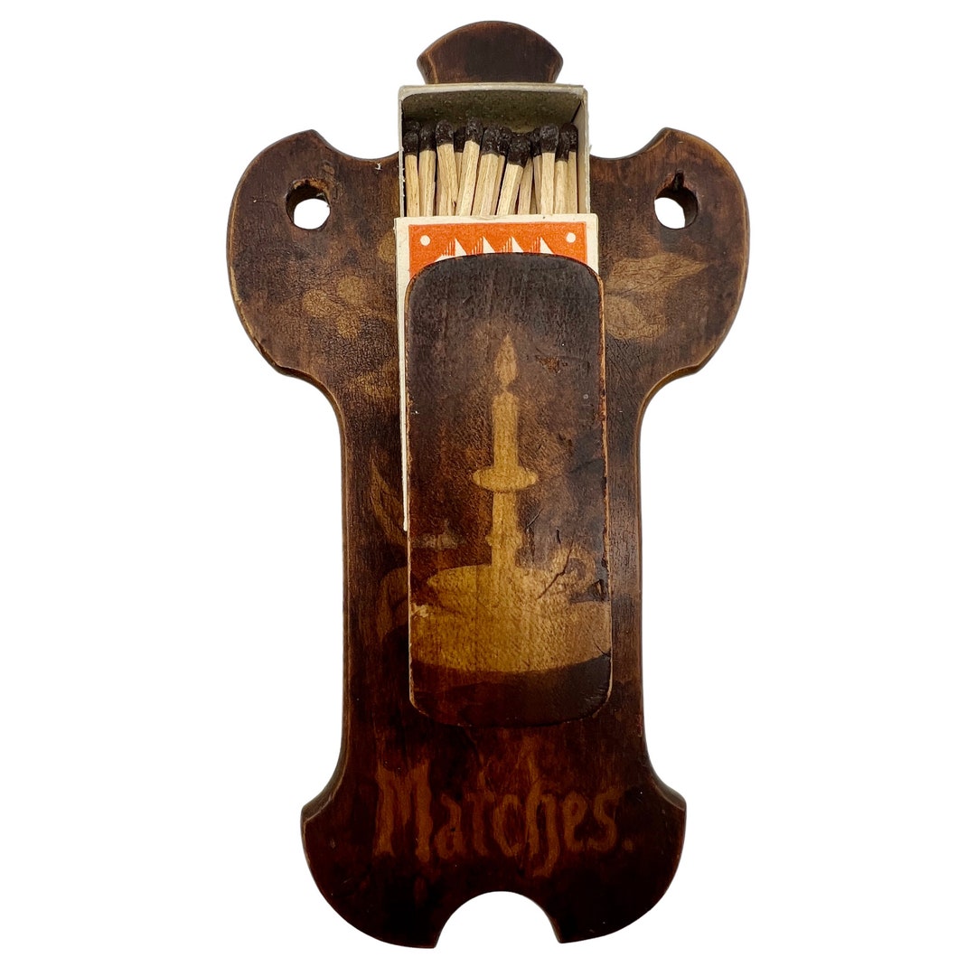 Antique Wooden Decorated Matchbox Holder - "mary Grace Gooday - Matches ...