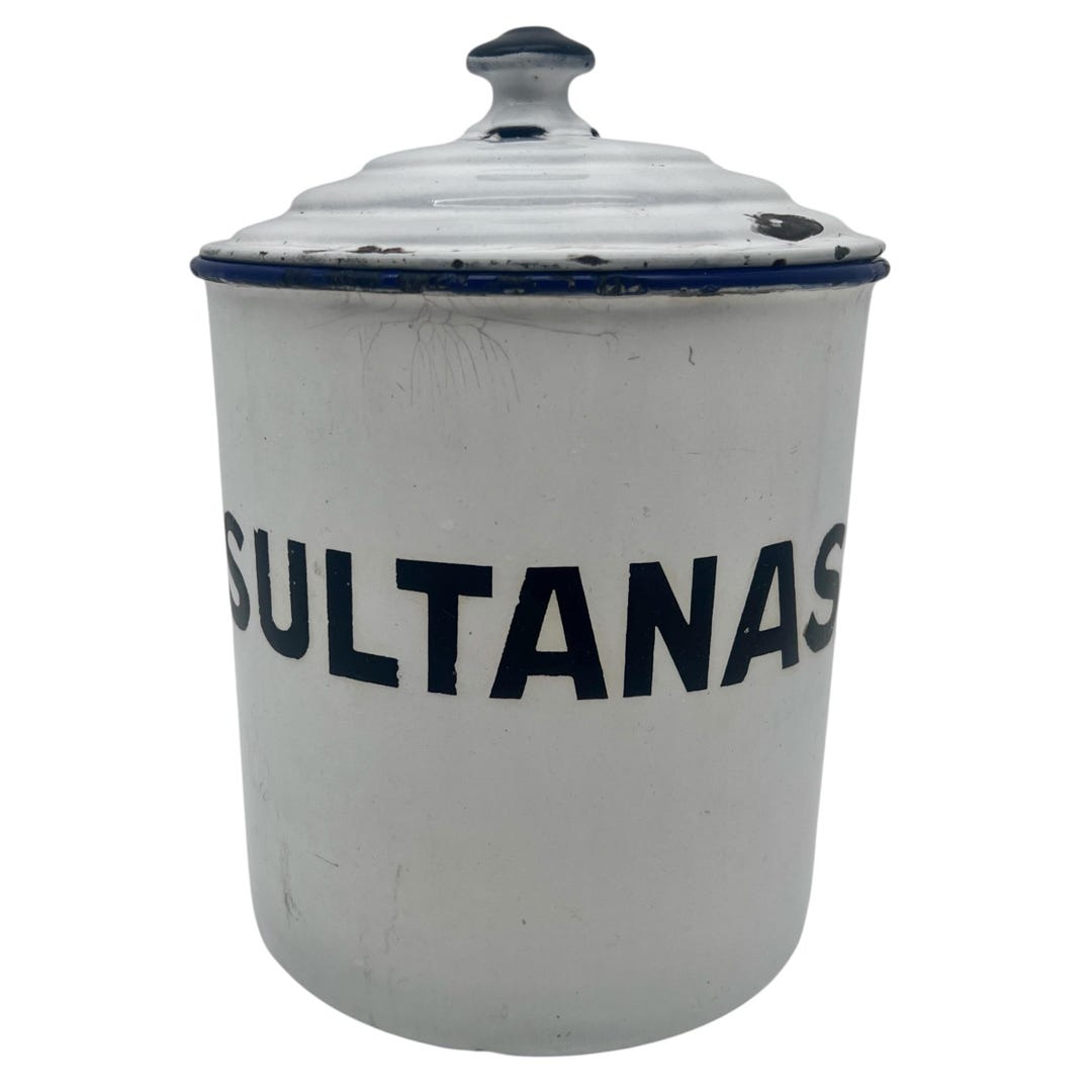 Vintage Large Enamel Sultanas Storage Tin - Kitchenalia - Etsy