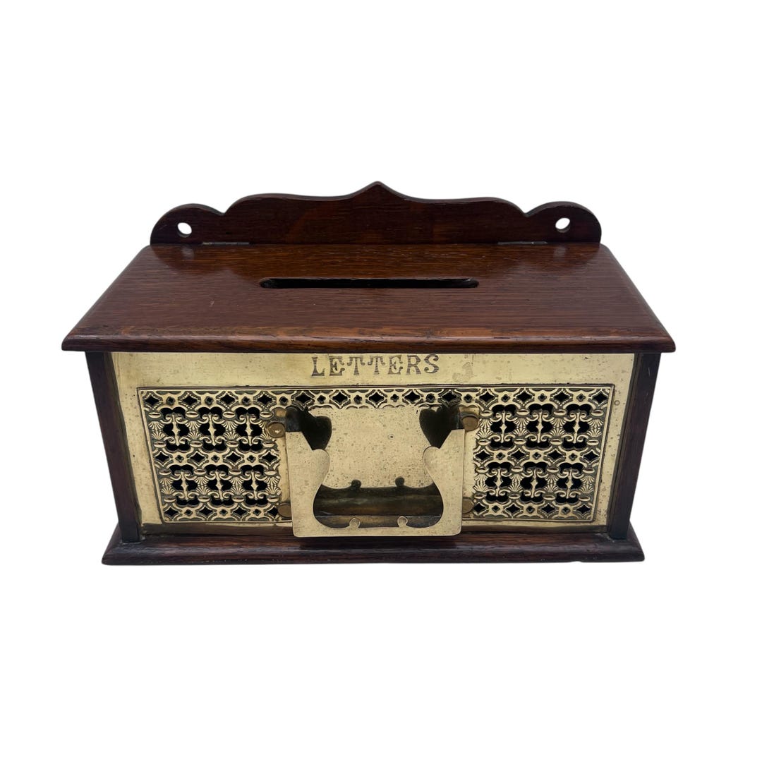 Antique Edwardian Oak & Brass Letters Box - Post Box - Hotel Decor ...