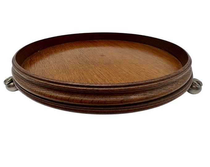 Antique Oak Circular Tray on Ball & Claw Feet Treen Dining Room Decor ...