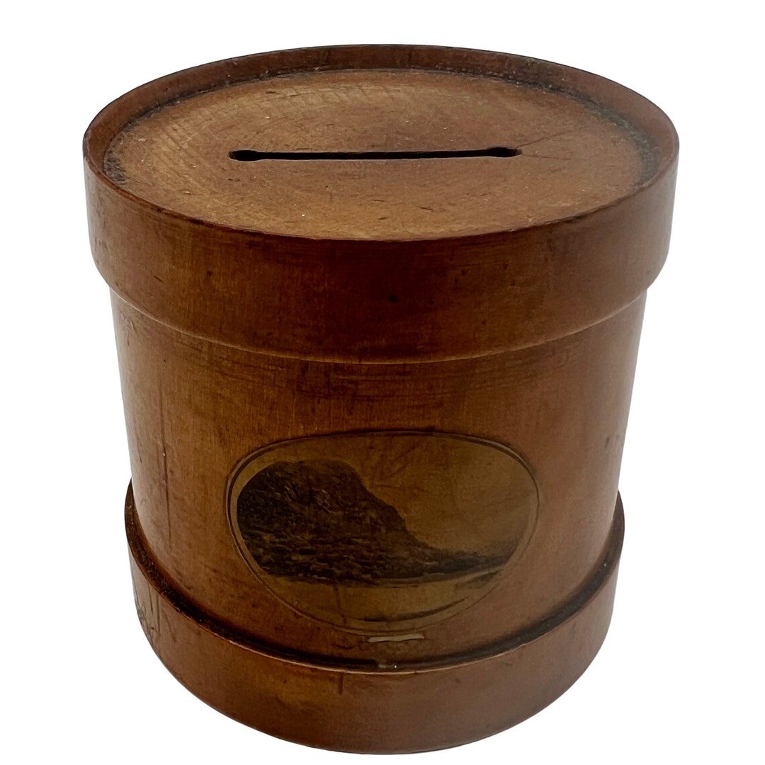 Antique Mauchline Ware Sycamore Circular Money Box - Treen - Etsy