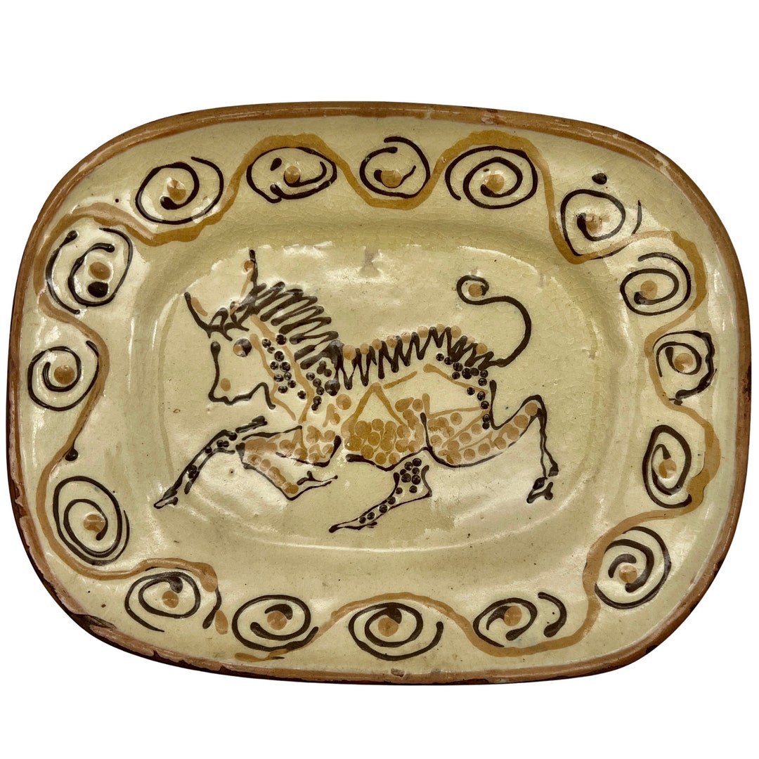 Antique Slip Ware Pottery Horse Plate Platter Terracotta Home Decor - Etsy