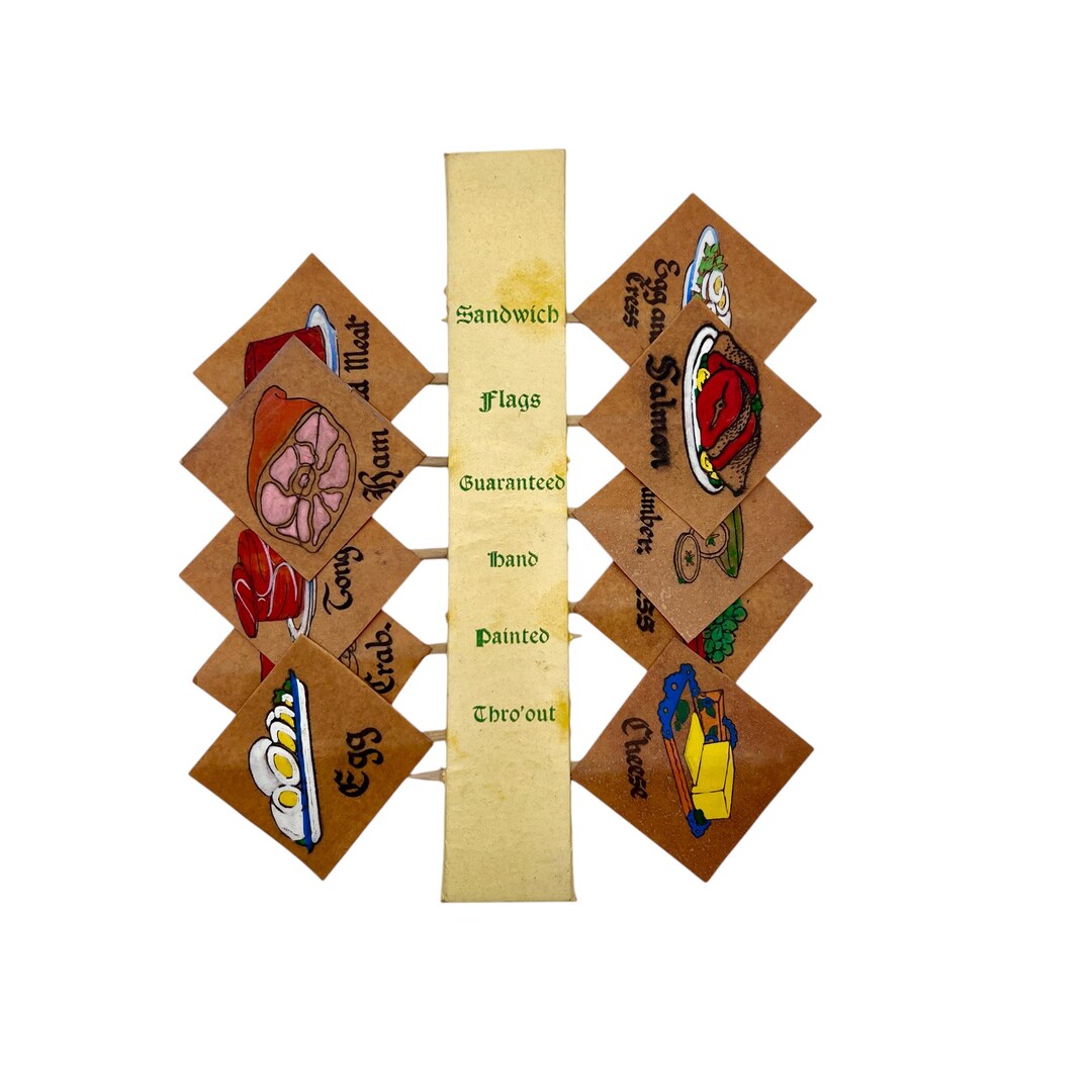 Vintage Hand Painted Card Sandwich Flags (10) - Kitchenalia - Party ...