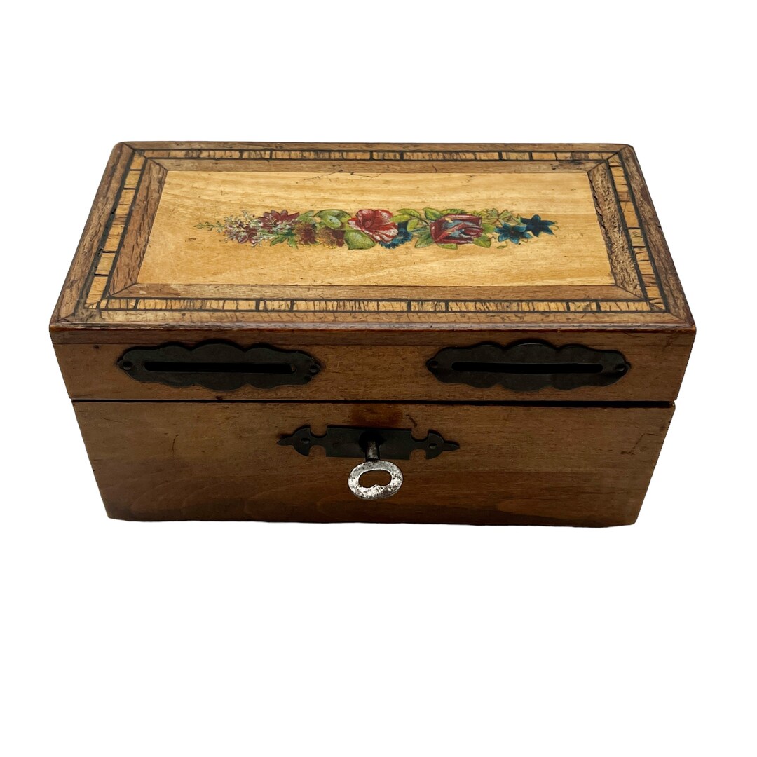 Antique Inlaid Money Box With Key - Piggy Bank - Home Decor - Treen - Etsy