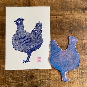 Lino Print | Original Printing | A3 Size | Chicken | Illustration ...