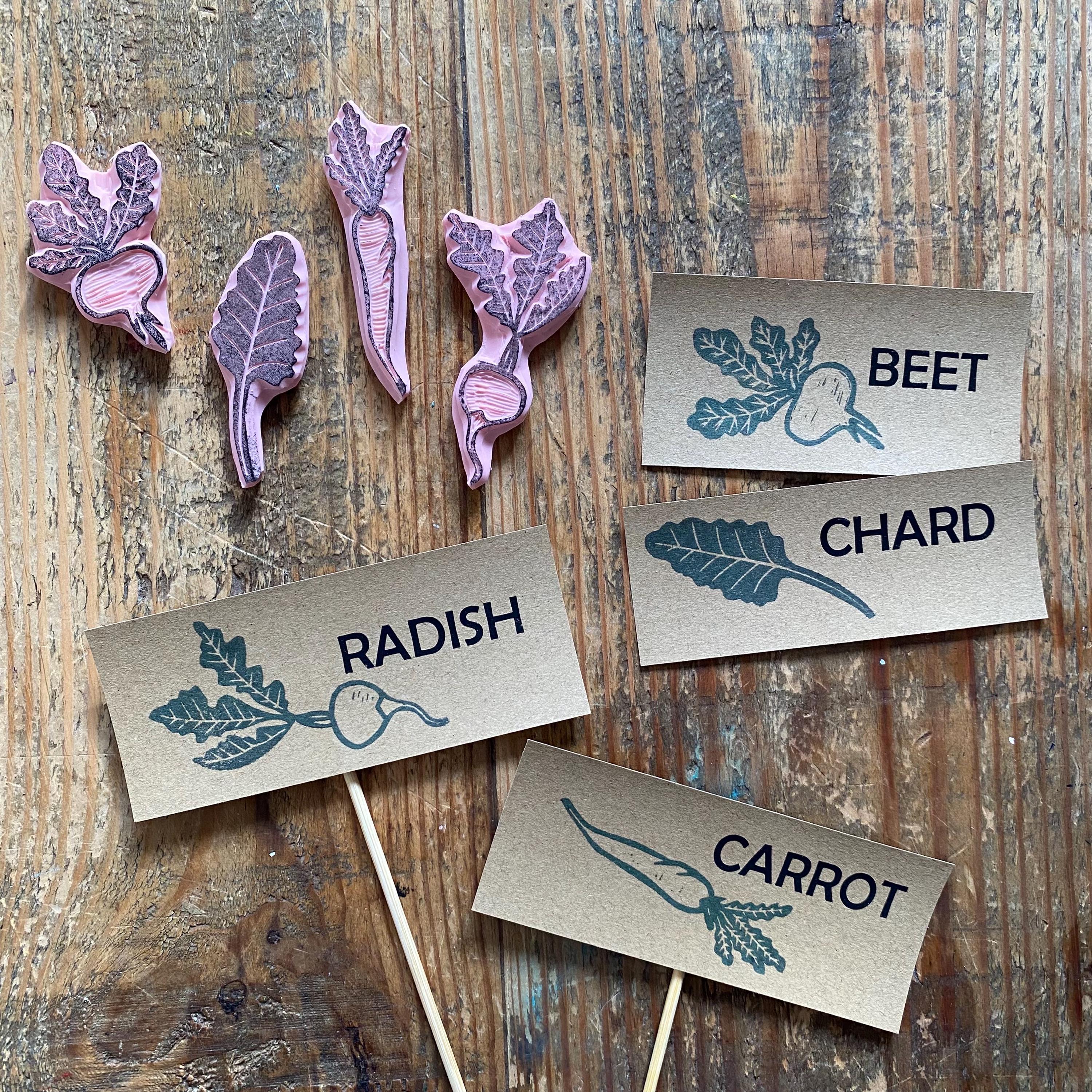 Set of 4 Hand Carved Stamps | Hand Carved Stamp | Carrot Stamp | Spring ...