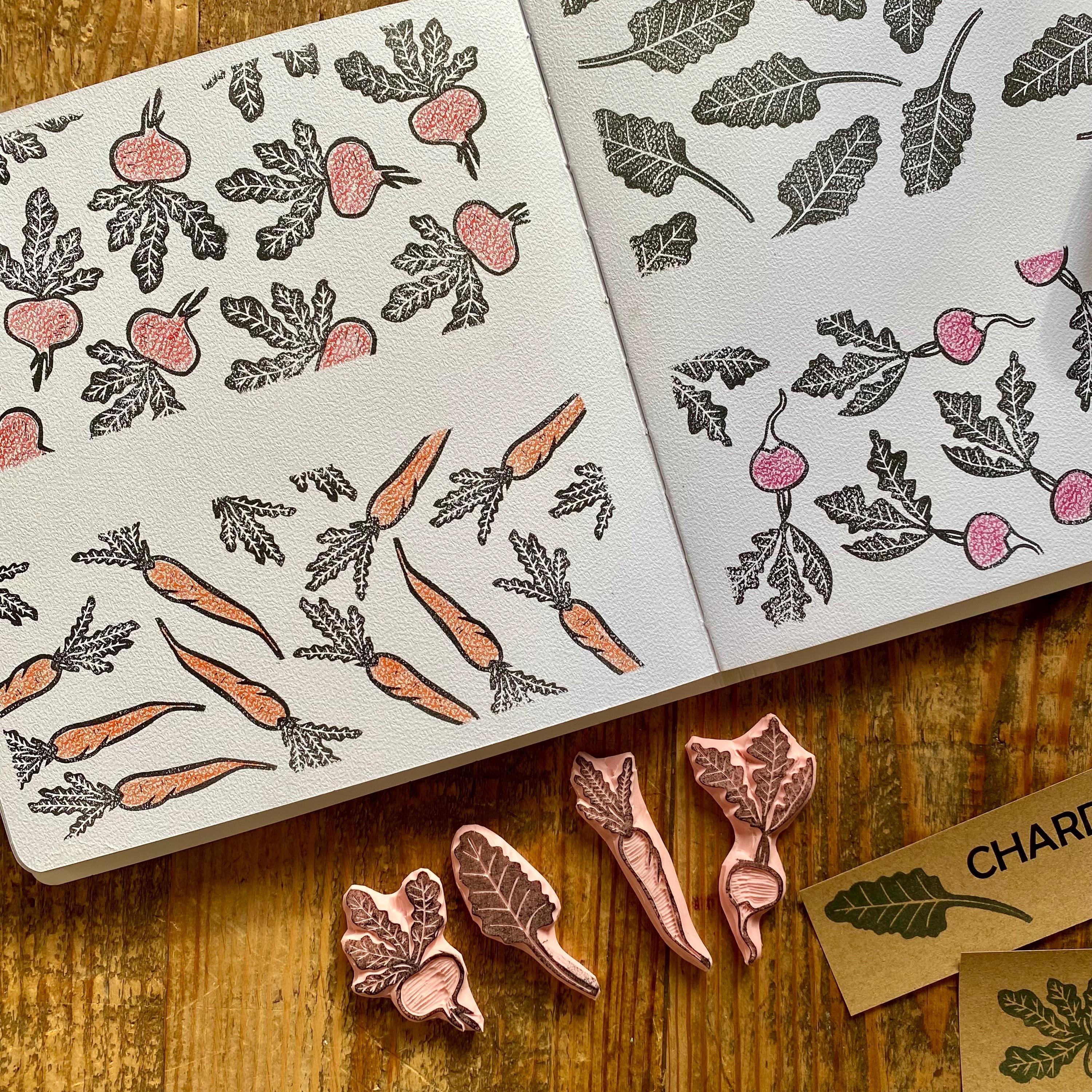 Set of 4 Hand Carved Stamps | Hand Carved Stamp | Carrot Stamp | Spring ...