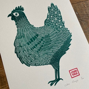 Lino Print | Original Printing | A3 Size | Chicken | Illustration ...