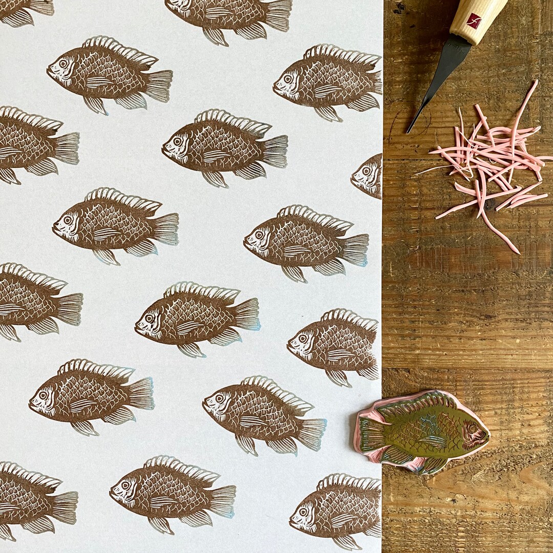 Rubber Stamp Fish Hand Carved Stamp Mounted or Unmounted Stamping Fish ...
