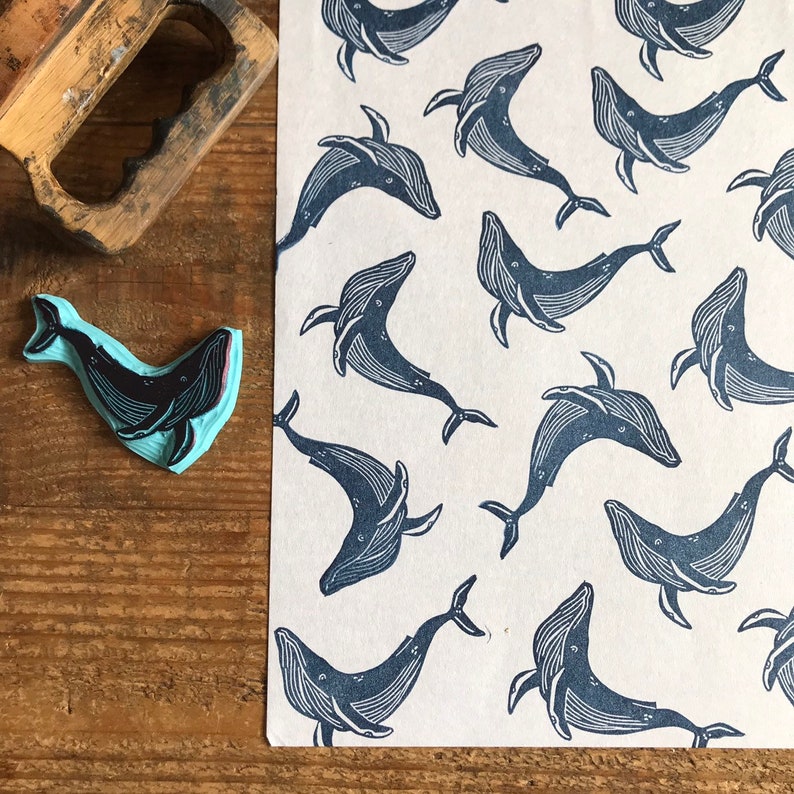 Rubber stamp whale whale stamp sealife hand carved | Etsy