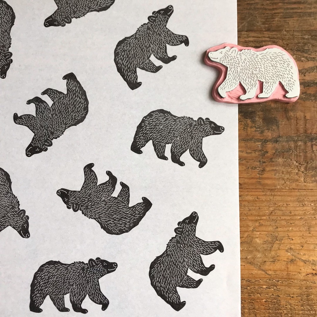Rubber Stamp | Bear | Hand Carved Stamp | Mounted or Unmounted | Polar ...