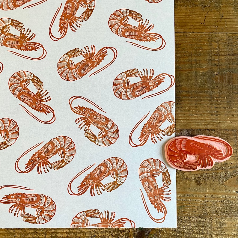 Rubber Stamp Shrimp | Hand Carved Stamp | Mounted or Unmounted ...