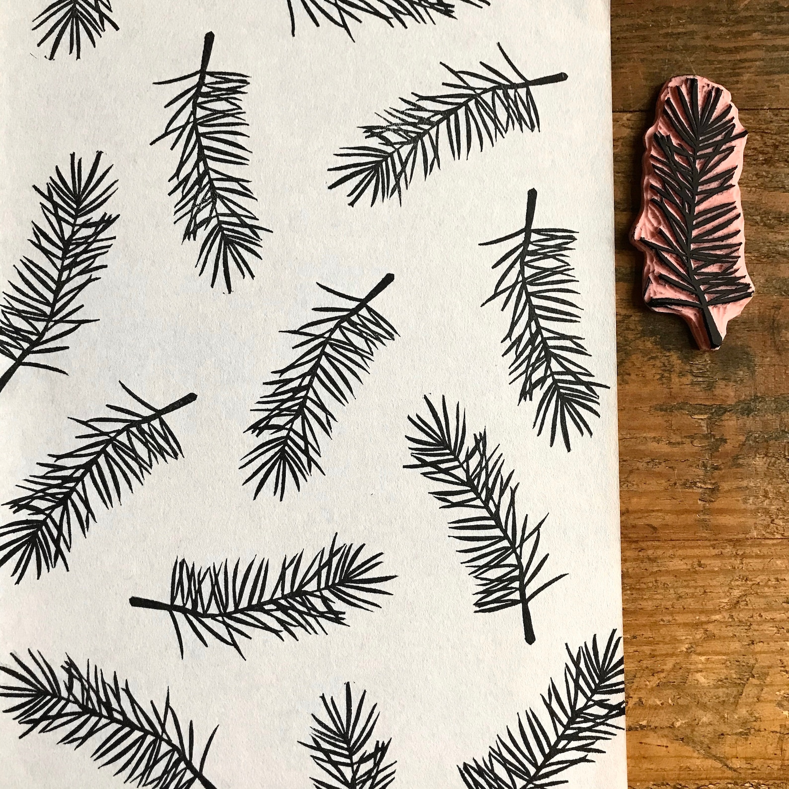 Hand Carved Rubber Stamp | Pine Leaf Print, Nature DIY - Etsy Italia