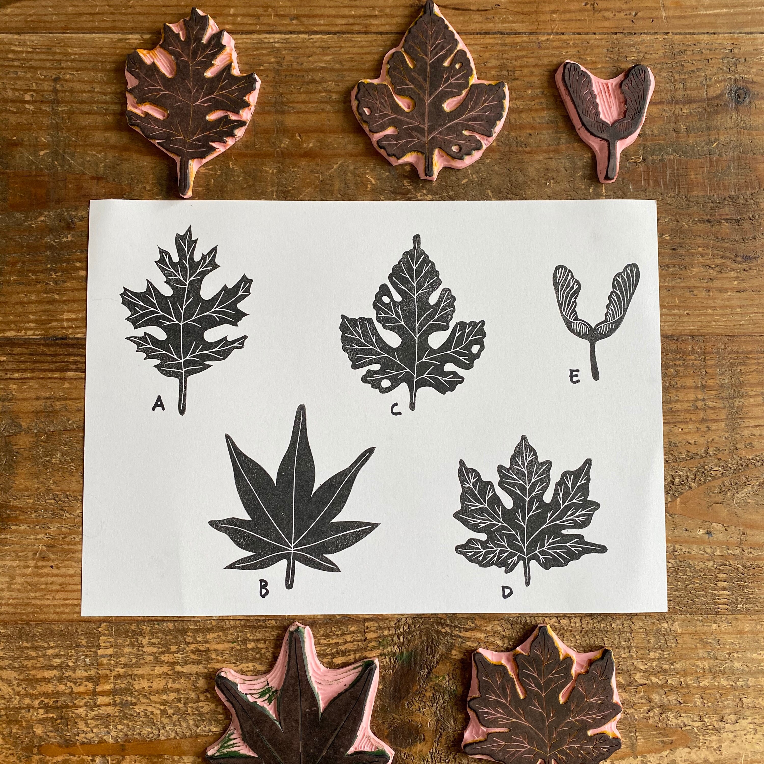 Rubber Stamp | Leaves Pattern | Hand Carved Stamp | Mounted or ...