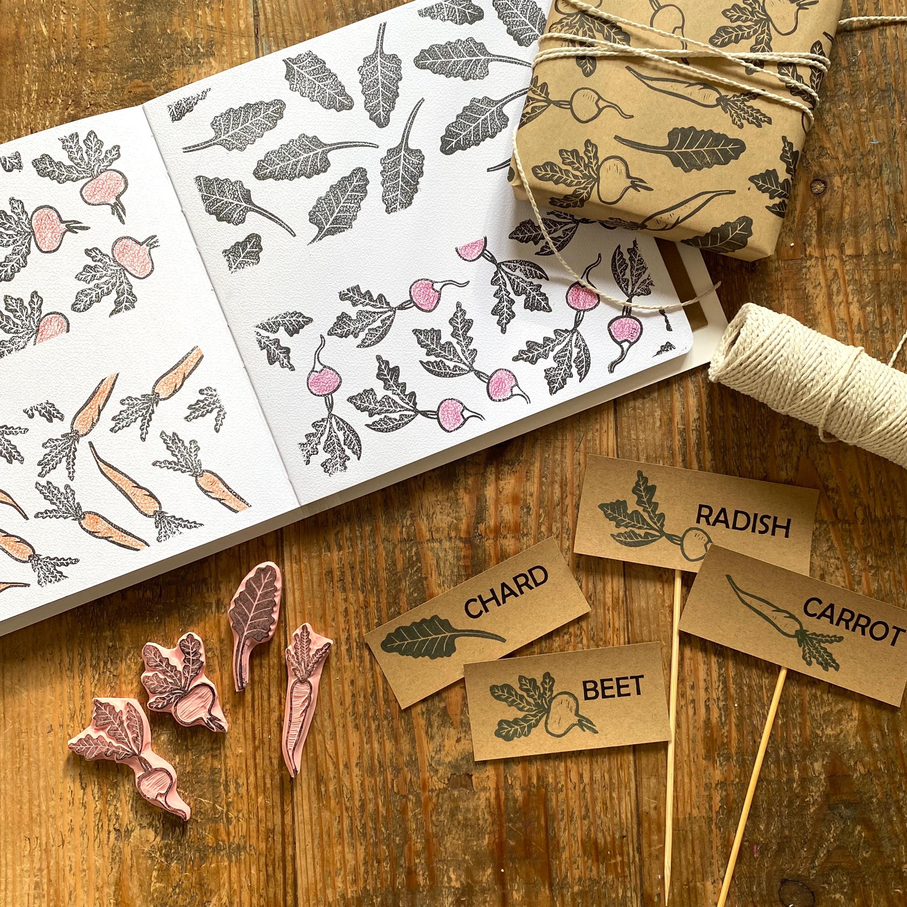 Set of 4 Hand Carved Stamps | Hand Carved Stamp | Carrot Stamp | Spring ...