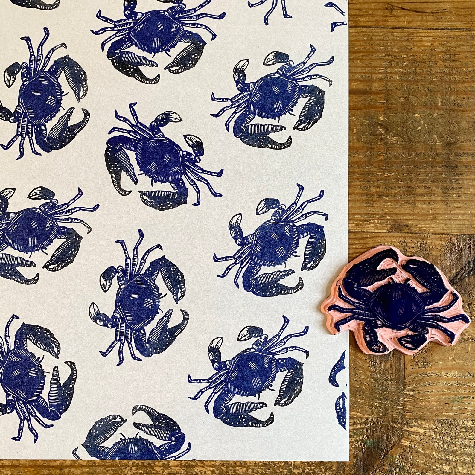 Hand Carved Crab Rubber Stamp | Mounted or Unmounted, DIY Projects ...