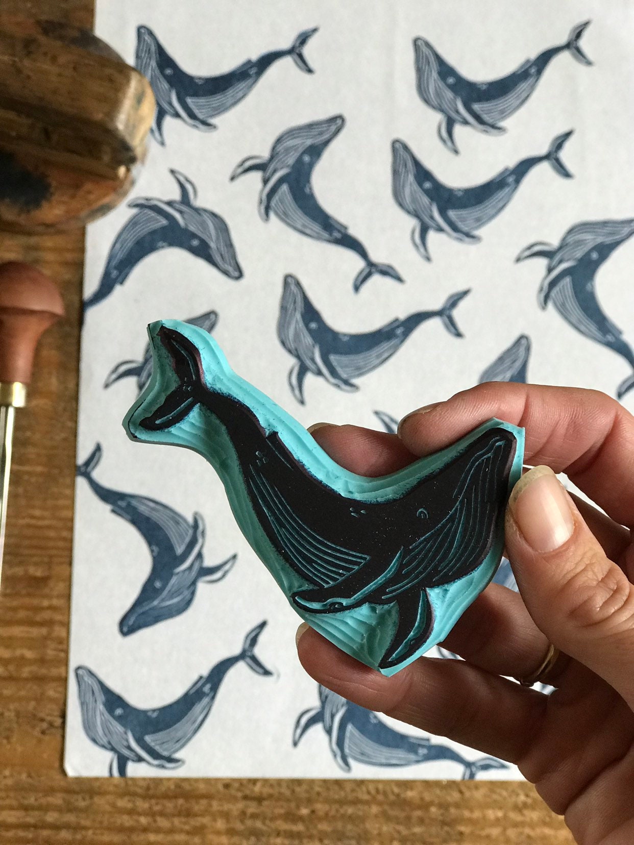 Rubber stamp whale whale stamp sealife hand carved | Etsy
