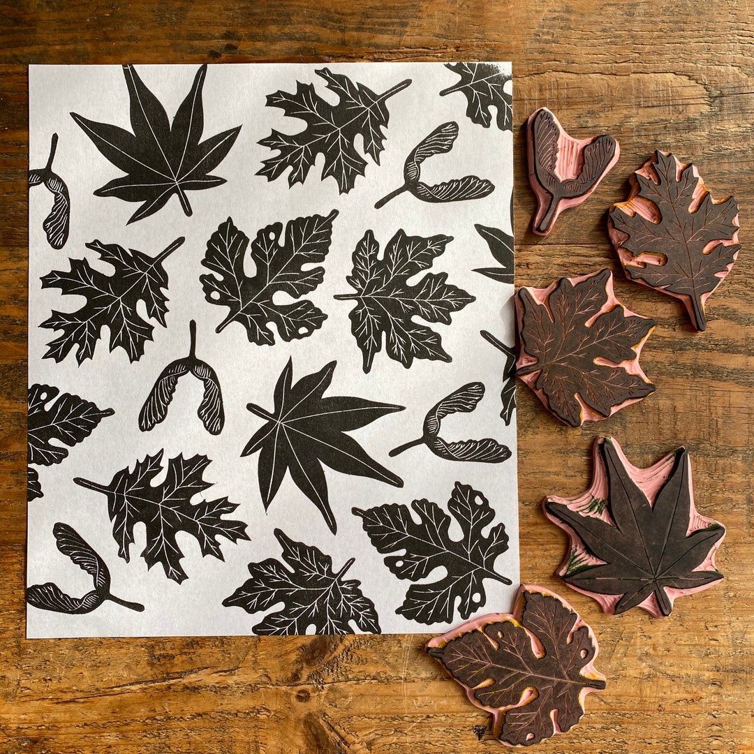 Rubber Stamp | Leaves Pattern | Hand Carved Stamp | Mounted or ...