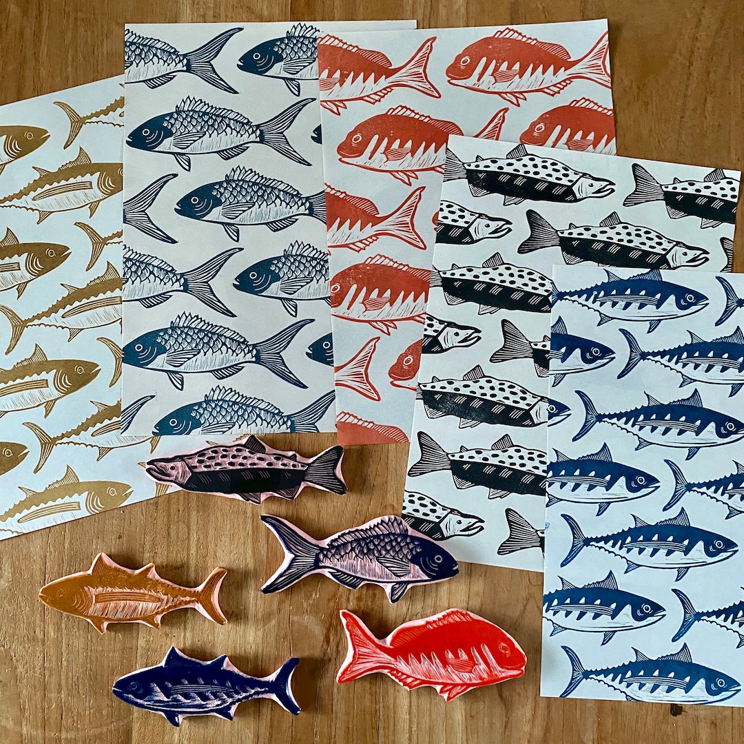 Rubber Stamp Fish | Hand Carved Stamp | Mounted or Unmounted | Stamping ...