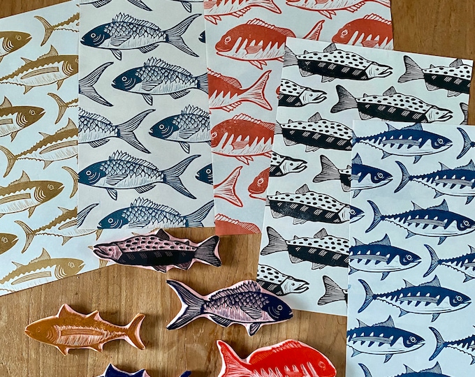 Rubber Stamp Fish Hand Carved Stamp Mounted or Unmounted Stamping Fish ...