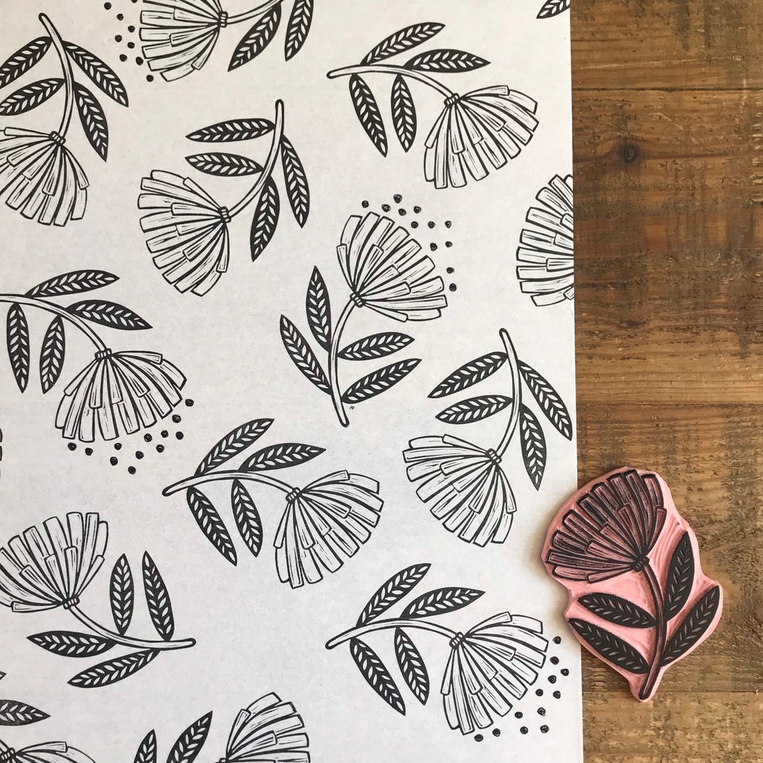 Rubber Stamp | Hand Carved Stamp | Flower Stamp | Mounted or Unmounted ...