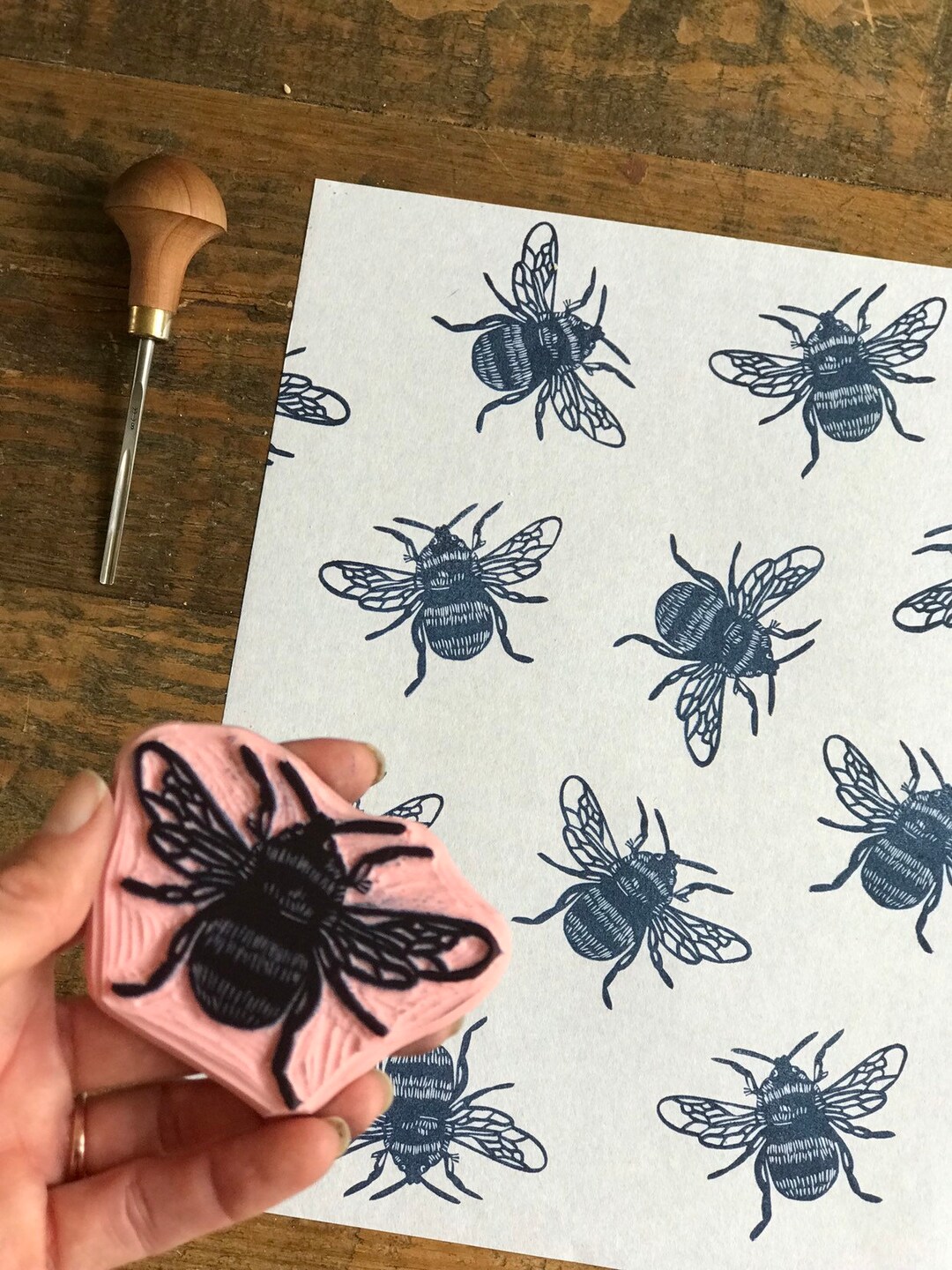 Rubber Stamp | Hand Carved Stamp | Mounted or Unmounted | Bee | Bee ...