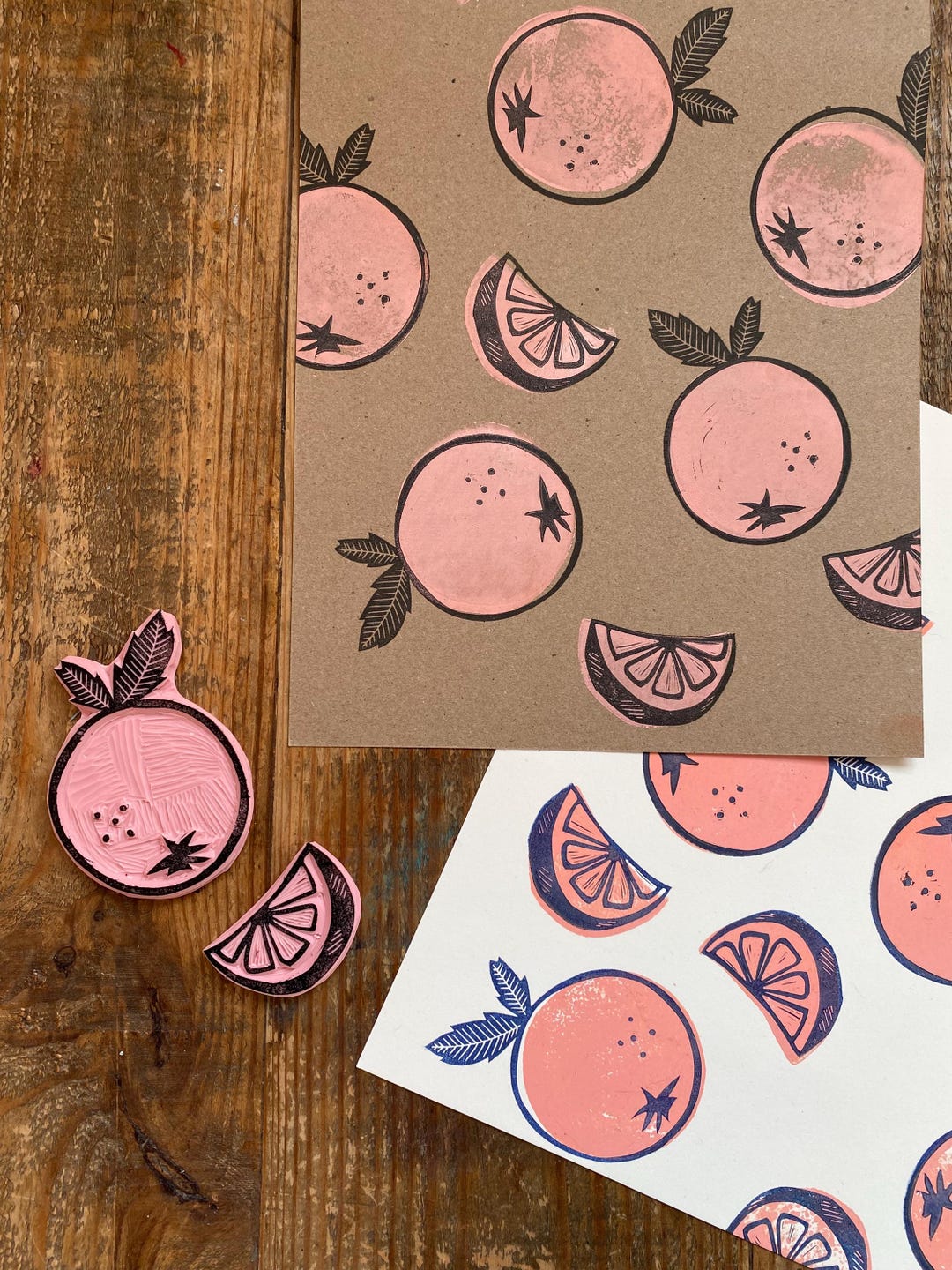 Rubber Stamp Set | Lemon and Leaves | Hand Carved Stamp | Mounted or ...