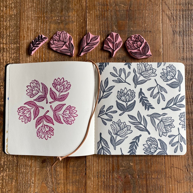 Set of 5 Hand Carved Stamps Hand Carved Stamp Mounted or - Etsy