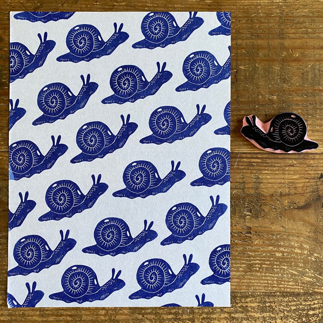 Rubber Stamp | Hand Carved Stamp | Snail | Insect Stamp | Mounted or ...