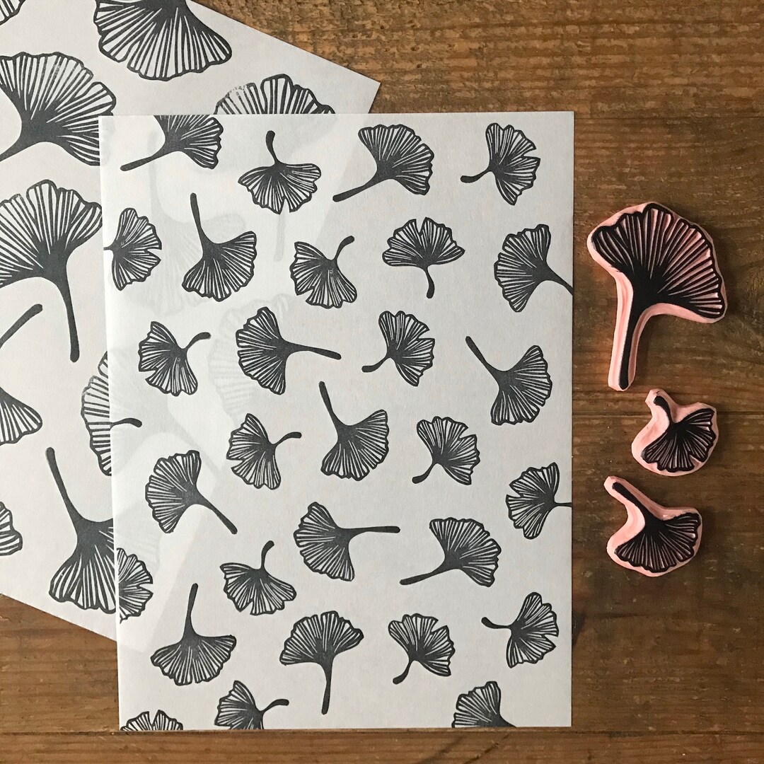 Rubber Stamp | Plant | Ginkgo Leaf | Hand Carved Stamp | Mounted or ...