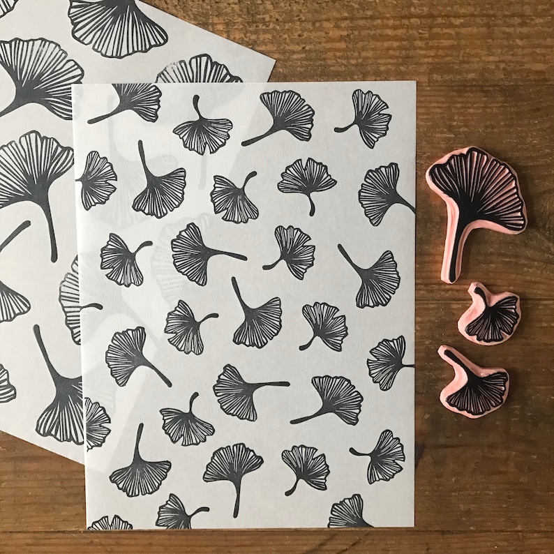 Rubber Stamp | Plant | Ginkgo Leaf | Hand Carved Stamp | Mounted or ...