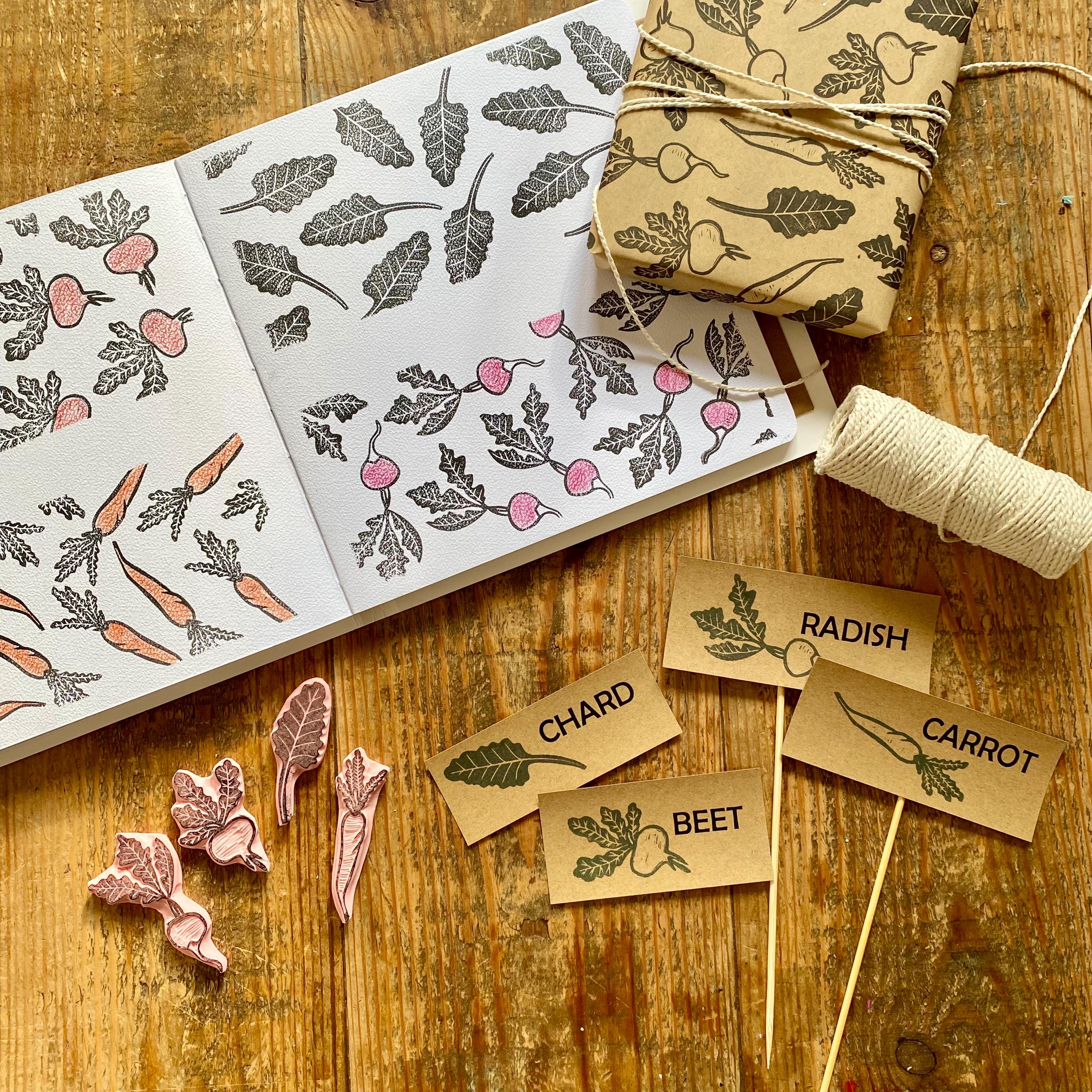Set of 4 Hand Carved Stamps | Hand Carved Stamp | Carrot Stamp | Spring ...