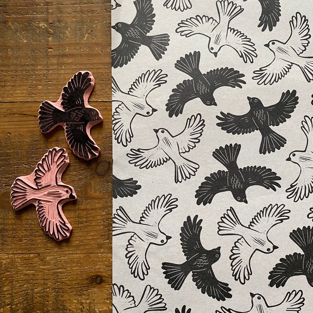 Hand Carved Bird Rubber Stamp | Set of 2, Mounted or Unmounted - Etsy