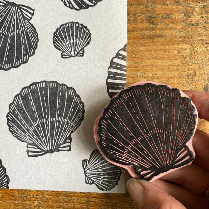 Set of 3 Rubber Stamps | Set B | Hand Carved Stamp | Mounted on Wood ...