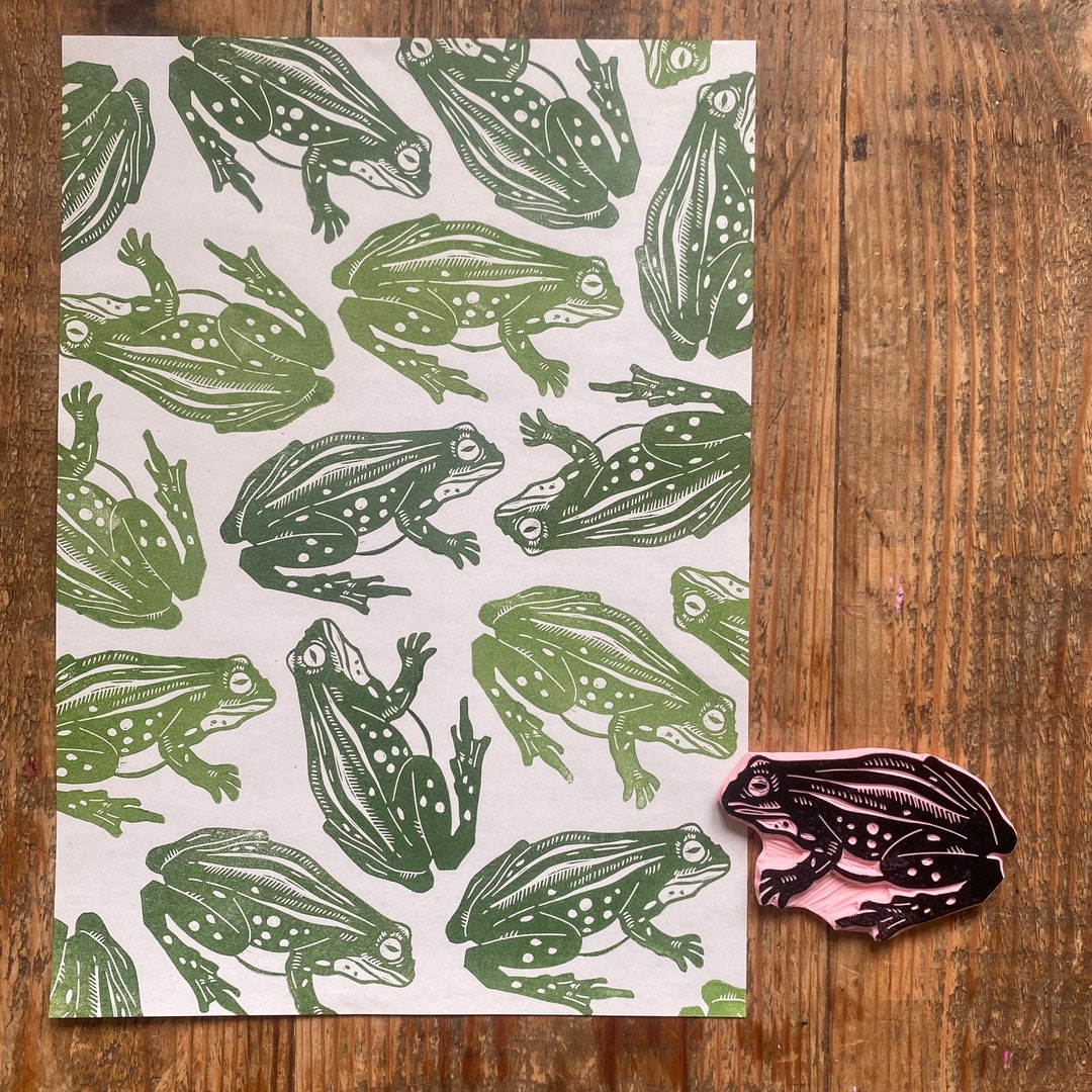 Rubber Stamp | Frog | Hand Carved Stamp | Mounted or Unmounted | Frog ...