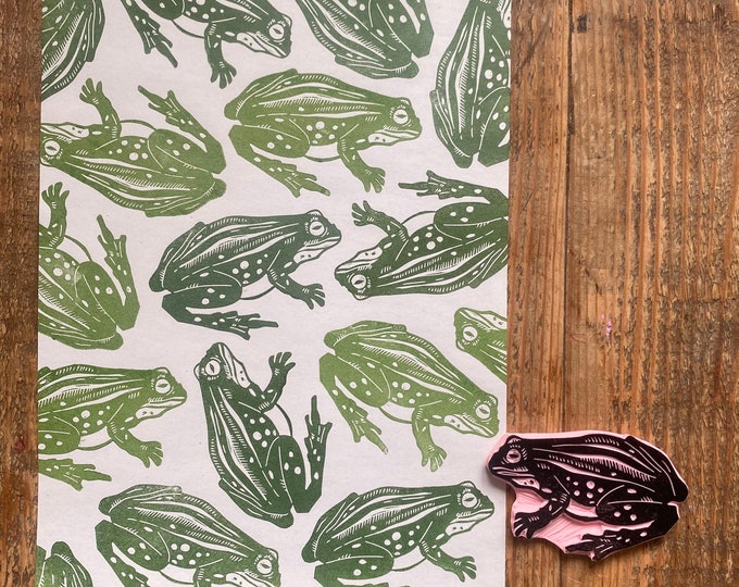 Rubber Stamp Frog Hand Carved Stamp Mounted or Unmounted Frog Stamp ...