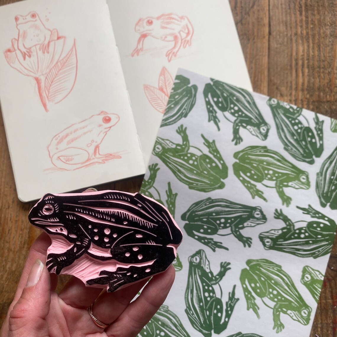 Rubber Stamp | Frog | Hand Carved Stamp | Mounted or Unmounted | Frog ...