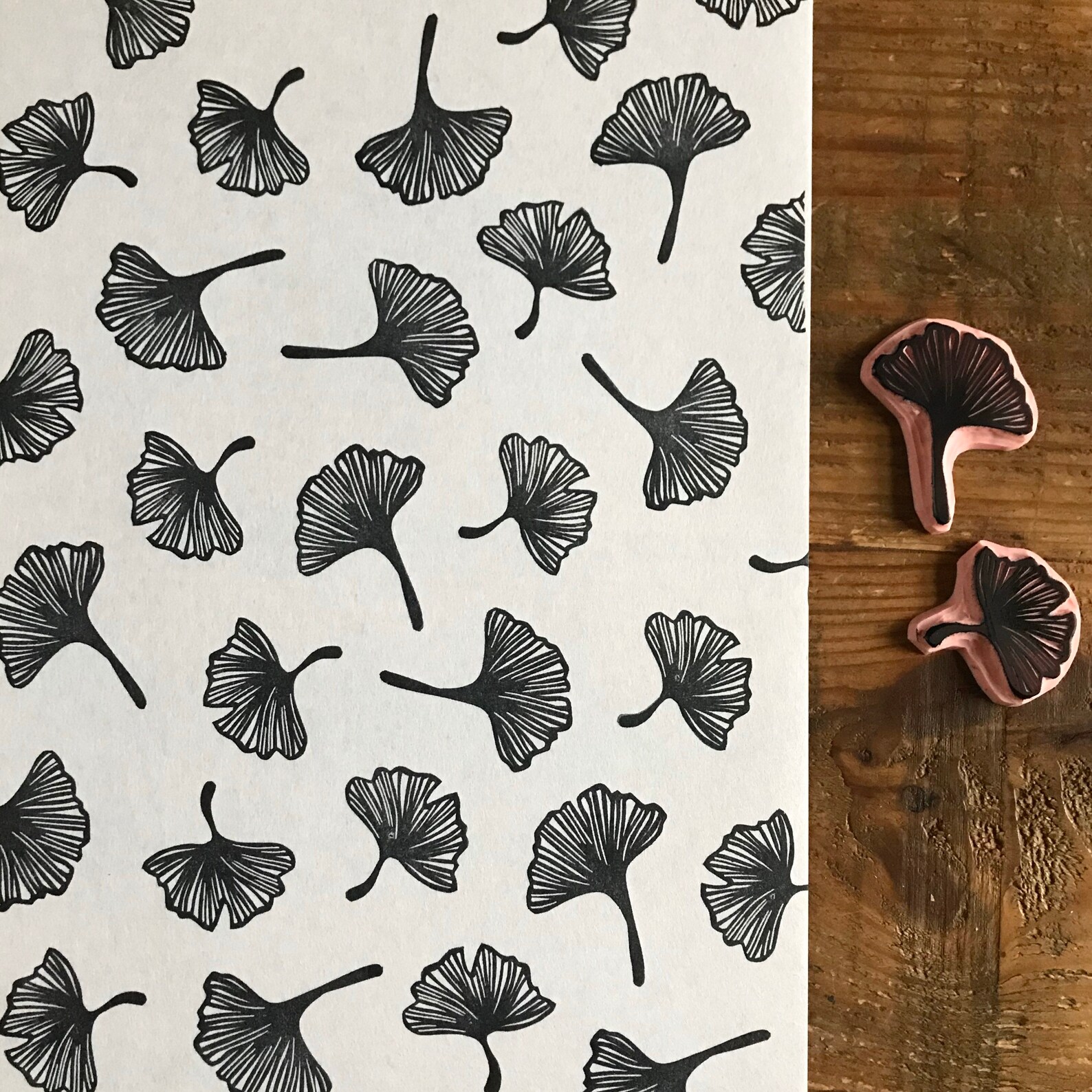 Rubber Stamp | Plant | Ginkgo Leaf | Hand Carved Stamp | Mounted or ...