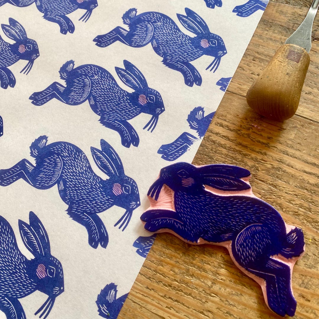 Rubber Stamp | Rabbit Stamp | Hand Carved Stamp | Mounted or Unmounted ...