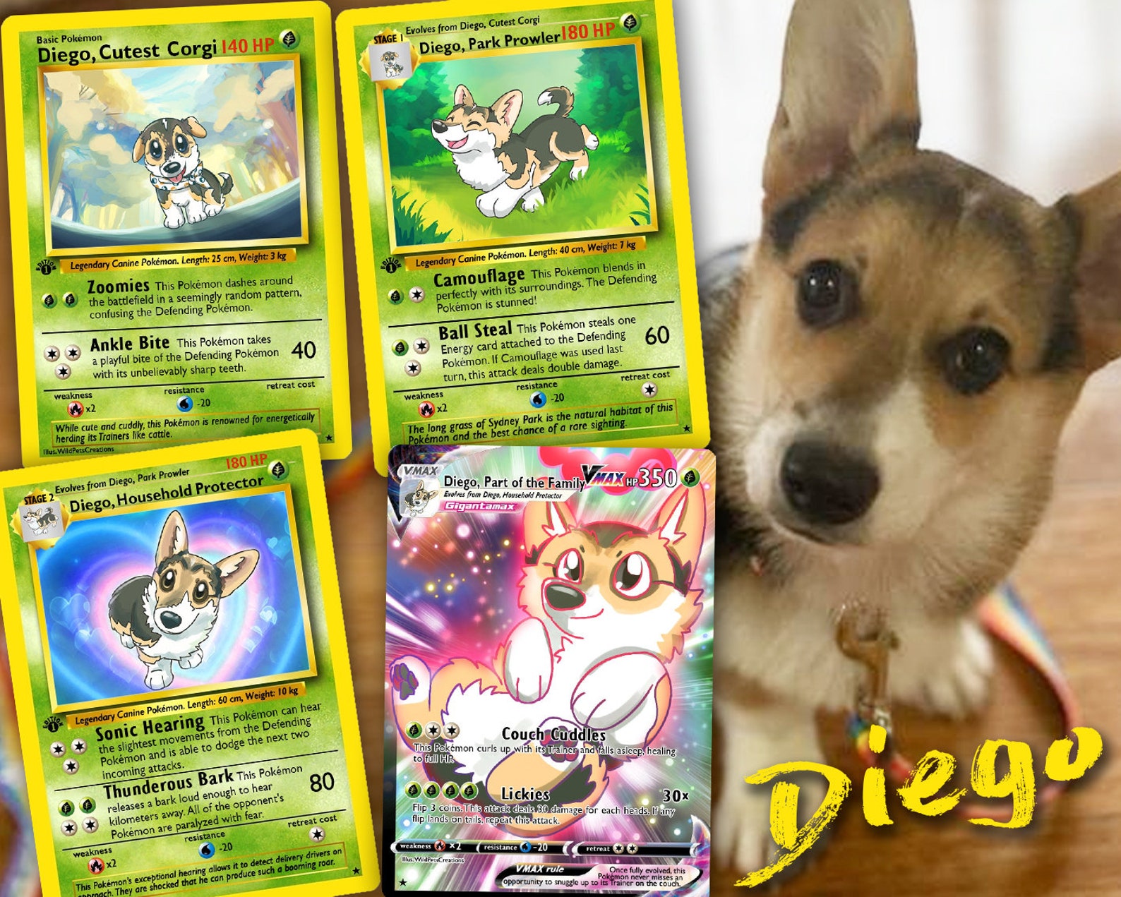 Evolution Set 2 or 3 Pet Pokemon Cards - Etsy