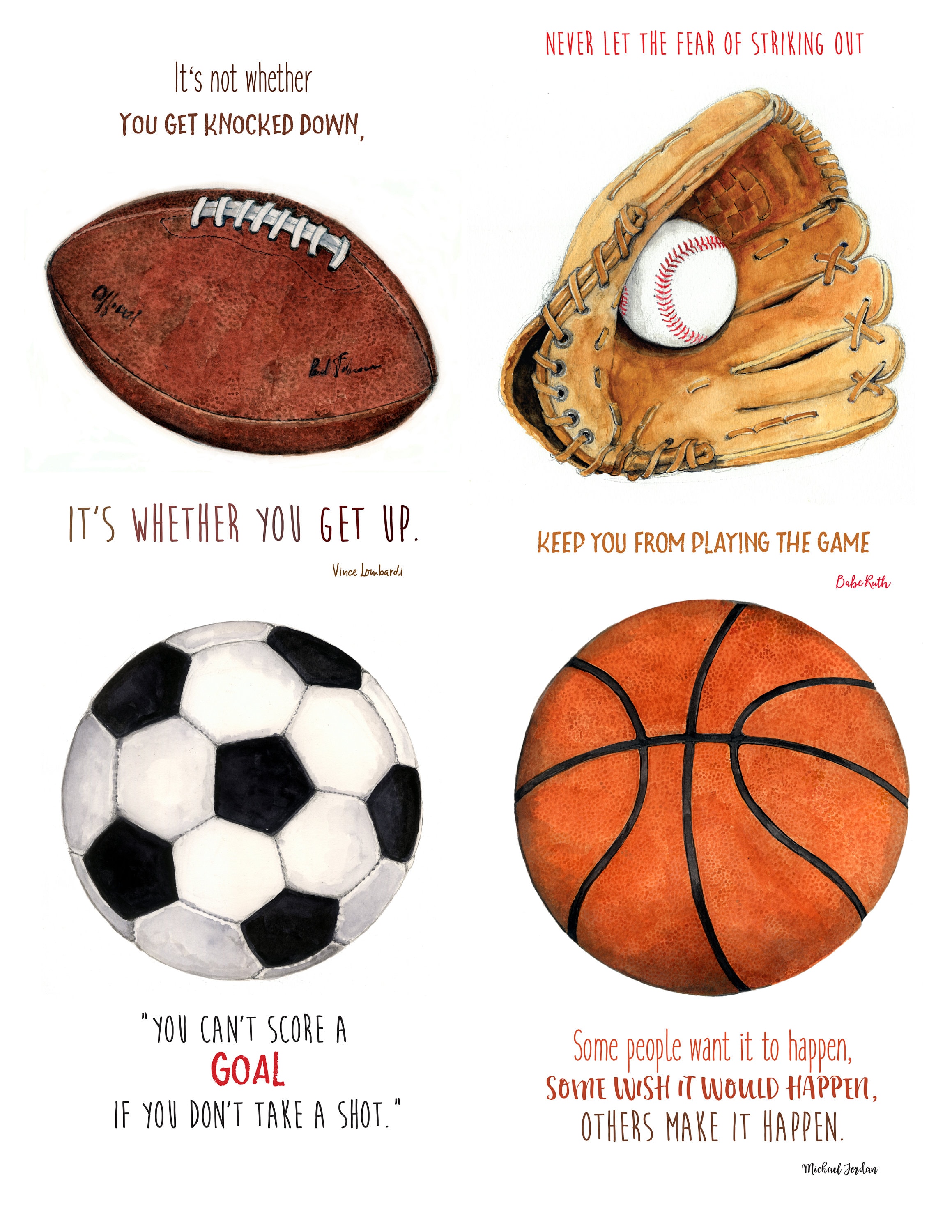 Sports Art,sports Art Set,sports Inspirational Quote,boy's Wall Art ...